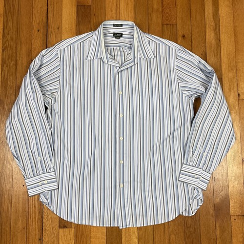 J Crew 80s 2 ply Button Up Shirt Mens L Cotton Retro Classic Blue ...