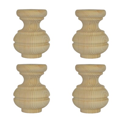 Pack of 4 Tall Wooden Pine Small Wood Furniture Bun Feet 67mm Ø 85mm ...