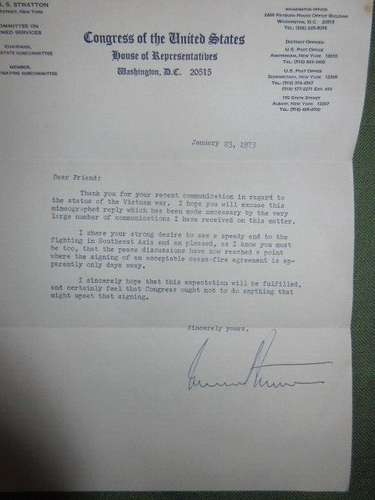 1973 Signed Letter from Congressman Sam Stratton (D-NY) | eBay