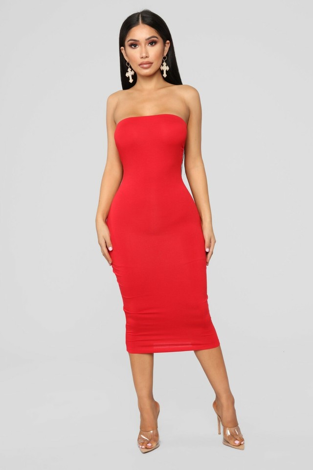 Womens Long Boob Tube Strapless Stretch Bodycon Ladies Pencil Midi ...