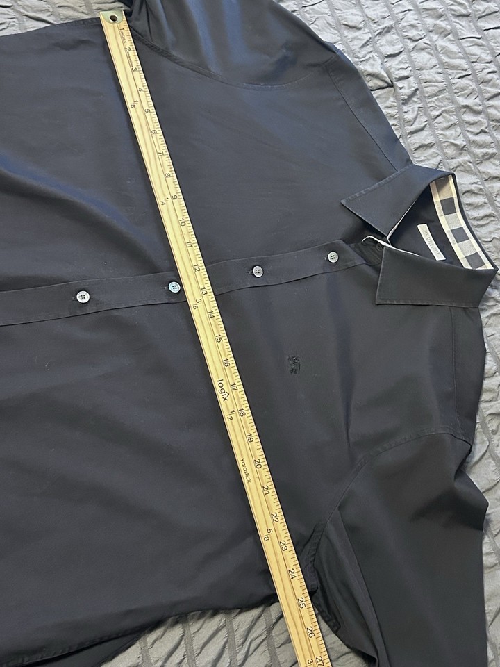 Burberry Brit Cotton Black Button-Down Shirt Nova Check Collar Cuff Men ...