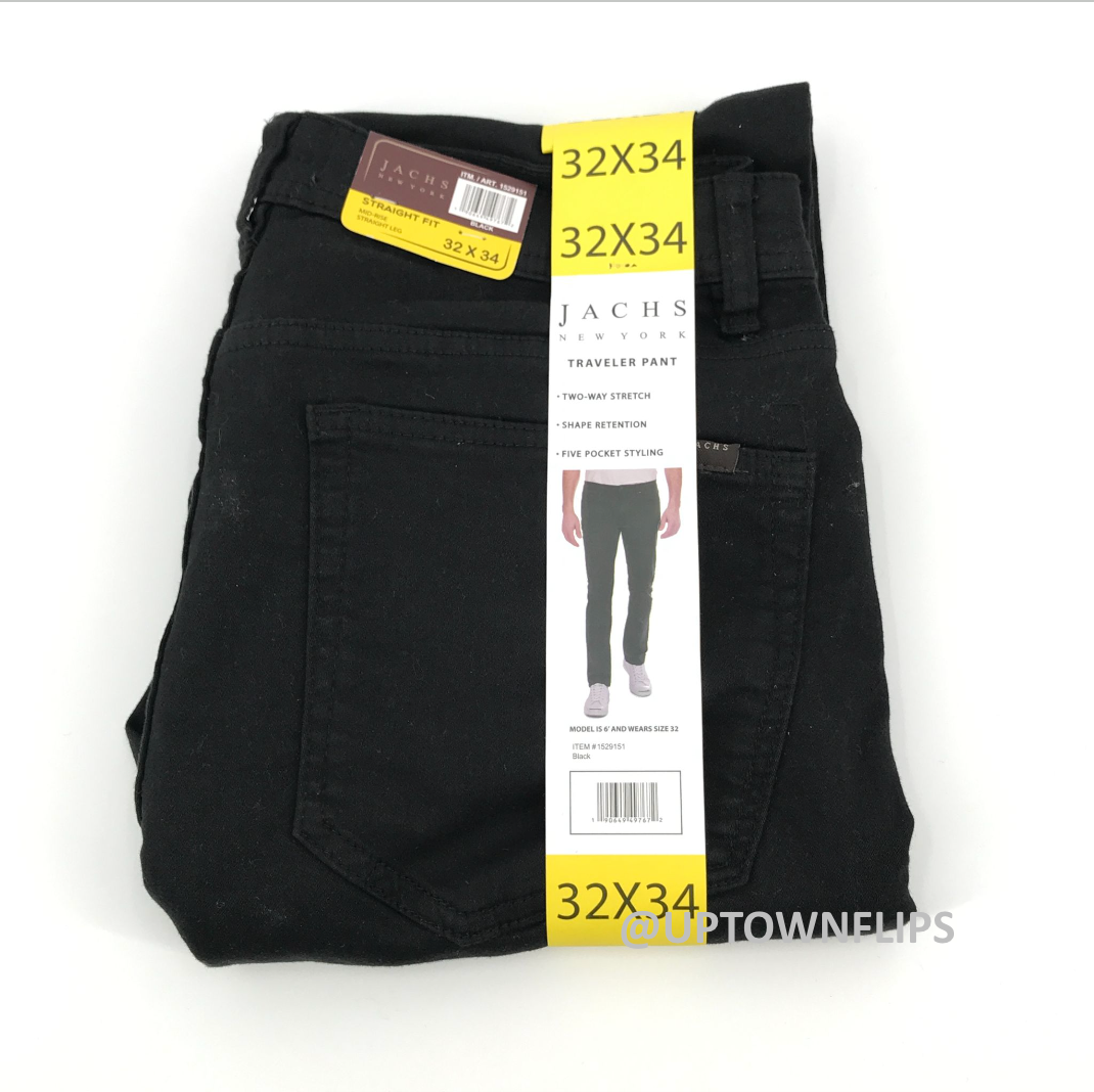 Jachs Mens Pants 32x34 Black Straight Stretch Pockets Mid Rise Traveler ...