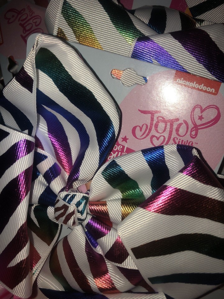 New JoJo Siwa Large Signature Metallic Rainbow Zebra White Cheer Bow ...