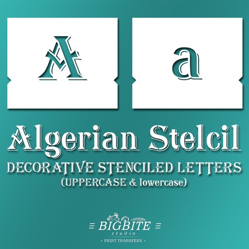 STENCILED Alphabet Font Algerian, Letters Numbers Symbols #073 ...