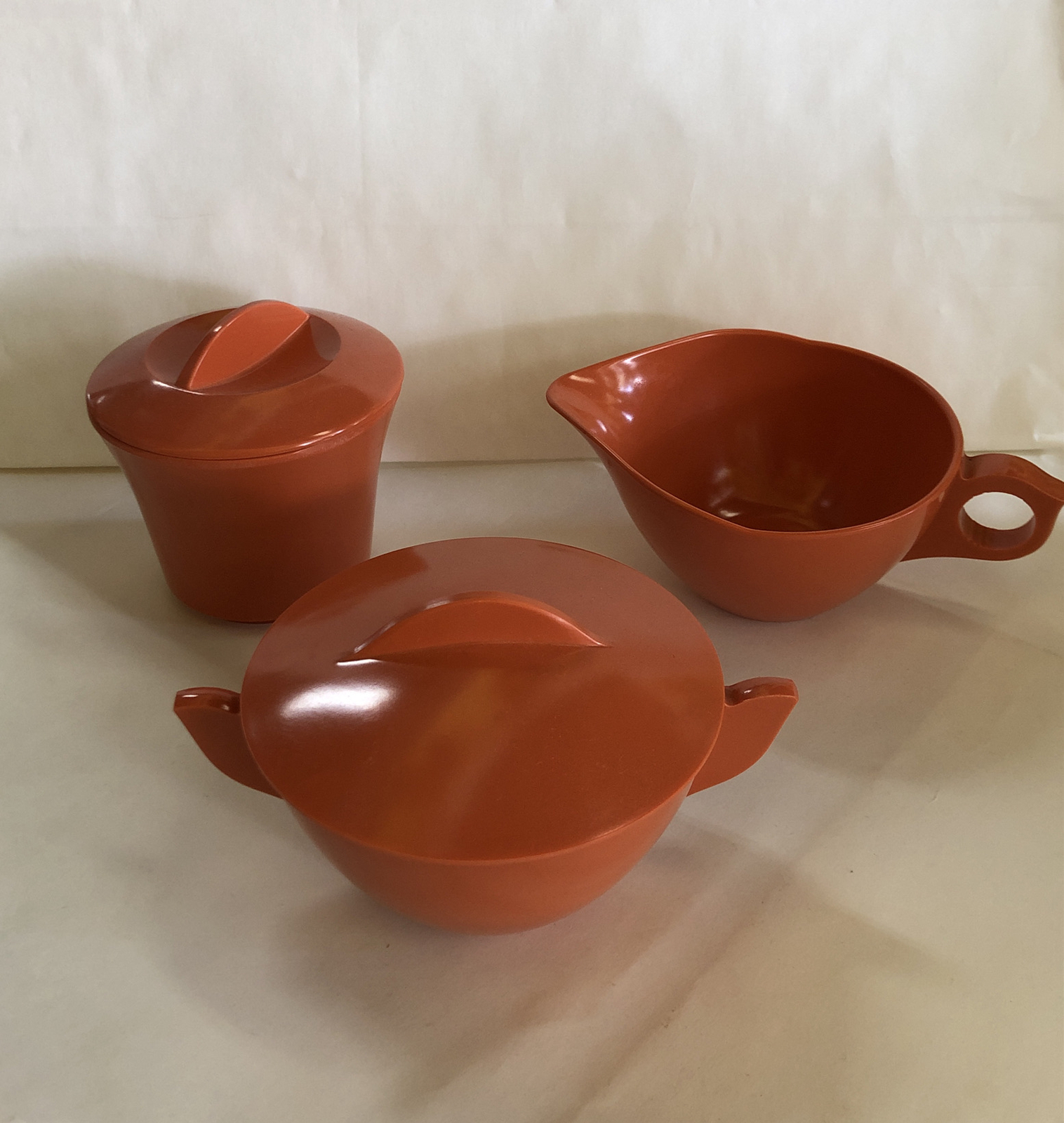 Vintage Set of 3 Orange Laguna Melamine Melmac Cup, Creamer, & Sugar ...