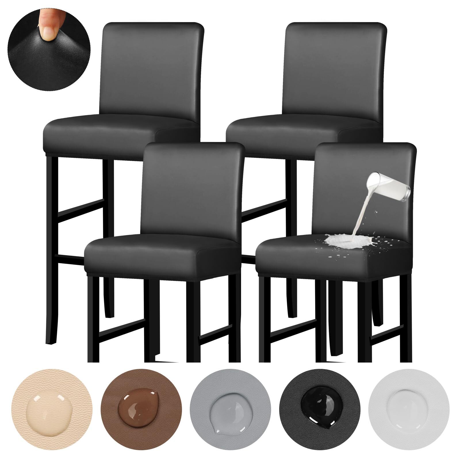 Pub Chair Covers Set of 4，Waterproof PU Bar Chair Covers Counter Height ...