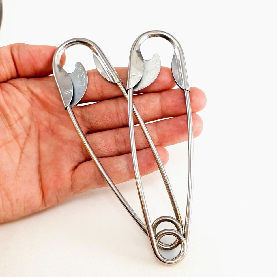 2 Pcs Super Heavy Duty Jumbo 5" Safety Pins Stainless Steel Crafting ...