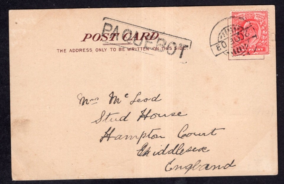 1903 ANDREW REID LITHO PC - P&O RMS CALEDONIA - XMAS WISHES - ADEN ...