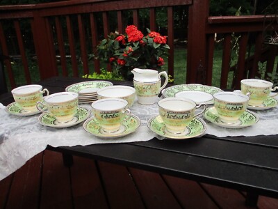 Vintage Clare Bone China 6-Person 21-Piece Tea Set England Green Gold ...