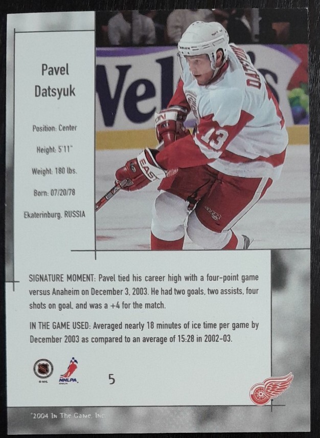 2003 - 2004 ITG Used Pavel Datsyuk Signature Series Gold /50 #5 Hockey ...