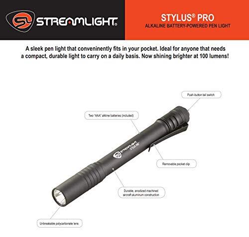 Streamlight 66118 Stylus Pro 100-Lumen Penlight with 2 AAA Alkaline ...