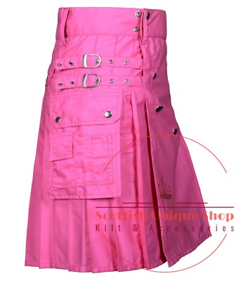 Scottish Handmade Utility Pink Cotton Kilt Fashion Kilt - Hybrid Kilt ...