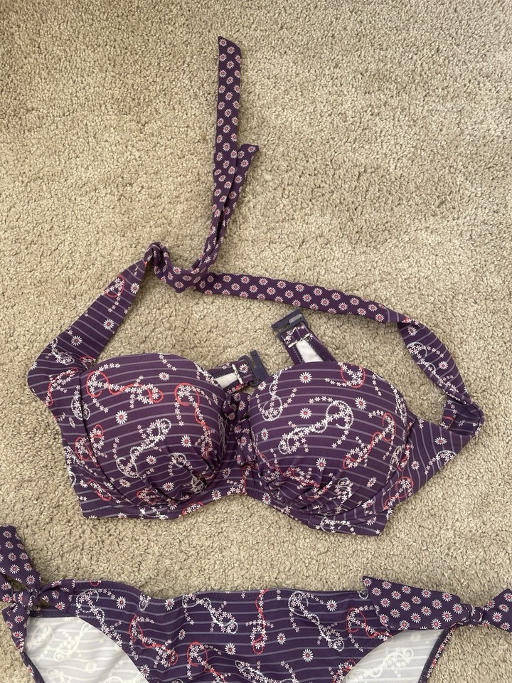 Debenhams Bikini, Size 14/36B - Mauve/pink/white With Floral Anchor ...