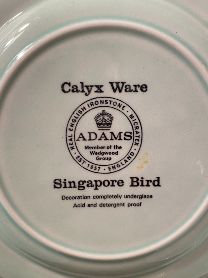 Adams Calyx Ware Singapore Bird BREAD PLATES 6 1/8" Black Backstamp Set ...