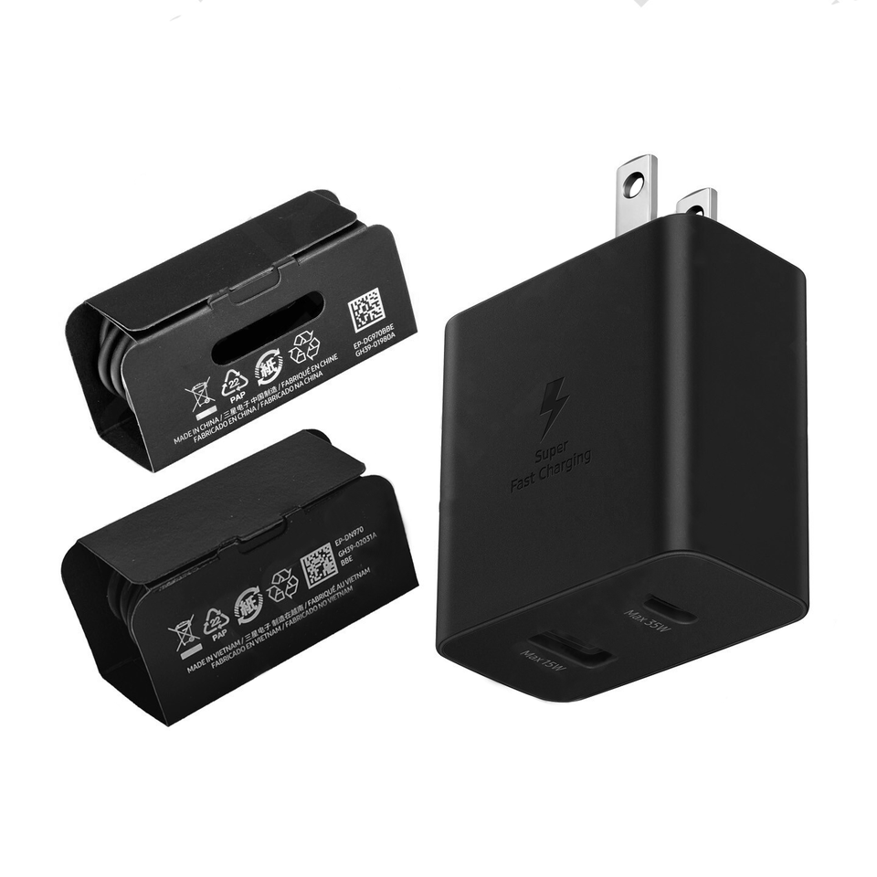 35W PD Power Adapter Duo Wall Charger w/ USB-C Cables For Samsung TA220 ...
