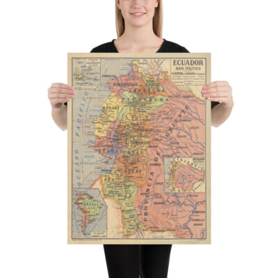 Ecuador Map (1913) Old Republic of the Equator Atlas Poster | eBay