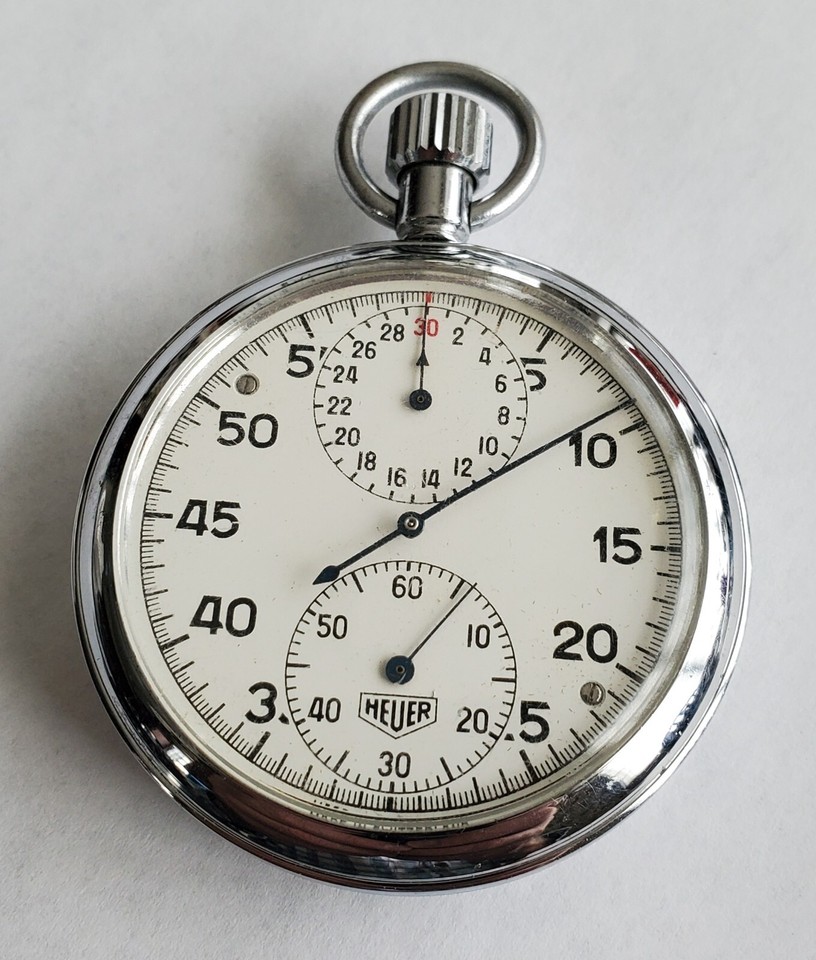 Chrome Plated Heuer Stopwatch Valjoux 57 w/ Running Seconds - Broken ...
