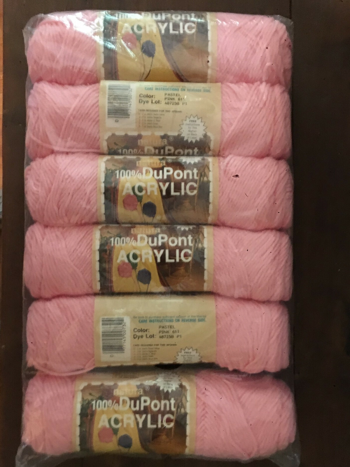NOS Lot 6 Skeins 100% Natura DuPont Acrylic Yarn Pastel Pink Dye Lot ...