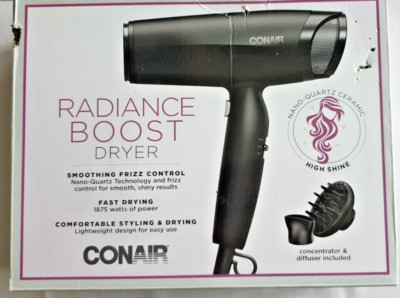 Conair 410 Radiance Boost Hair Dryer Black 3-Heat & 2-Speed Settings ...