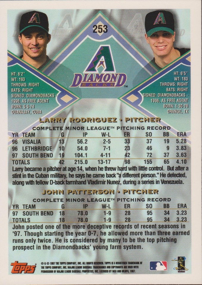 1998 Topps John Patterson / Larry Rodriguez #253 Rookie Card RC ...