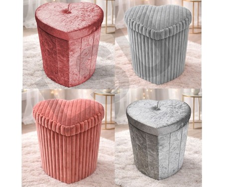Ottoman Heart Storage Boxes Crushed Velvet Corduroy Collaspsible Space ...