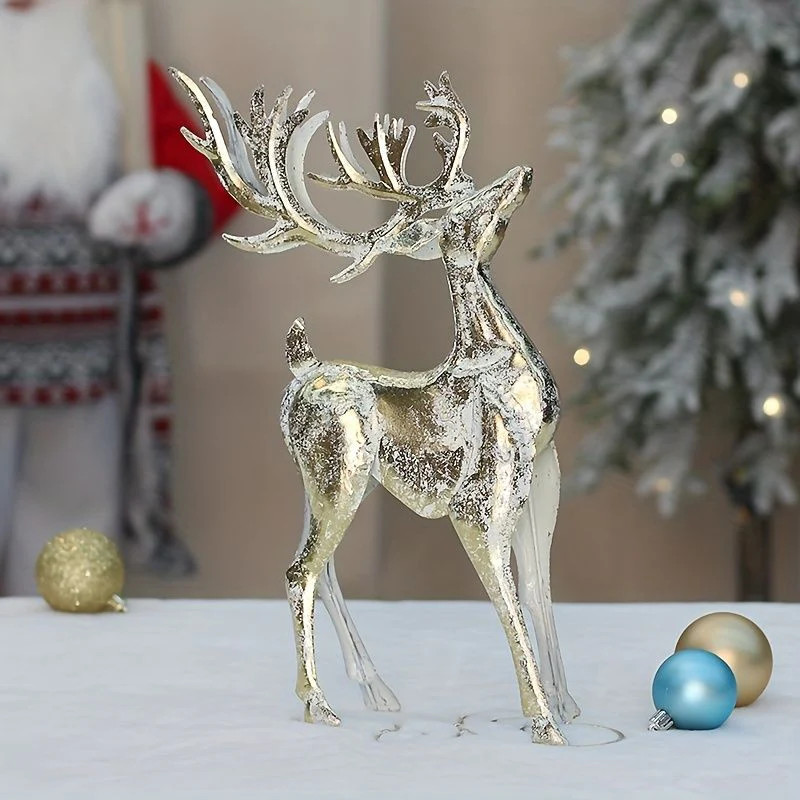 12-Inch Gold Wrought Iron Reindeer Statue – Elegant Christmas Elk ...