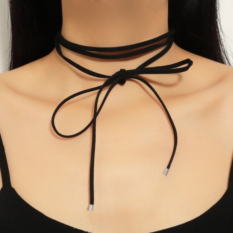 Bowknot Rope Necklace Black Velvets Choker Necklaces Women Elegant Neck ...