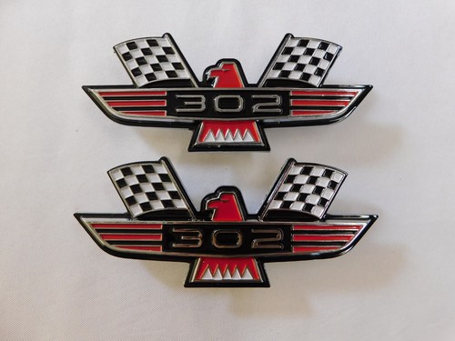 Ford 302 Crossed Flag Fender Emblems Red Mustang Fairlane Galaxie ...