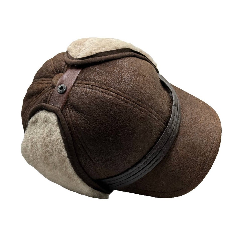 Real Russian Sheepskin Shearling Leather Trapper Hat Hunting Visor ...