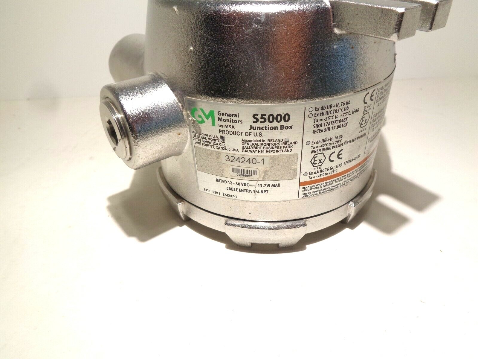 MSA General Monitors S5000 Junction Box 324240-1, 3/4" NPT S5000SST IIB ...