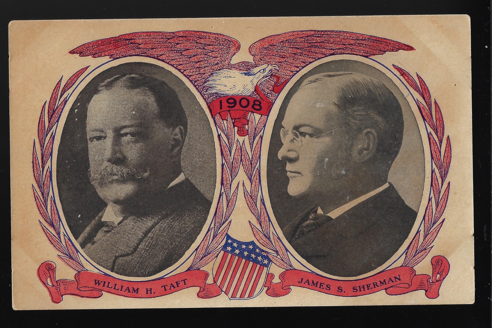 Gorgeous 1908 Wm Taft James Sherman Jugate Prez Campaign Postcard Ma ...