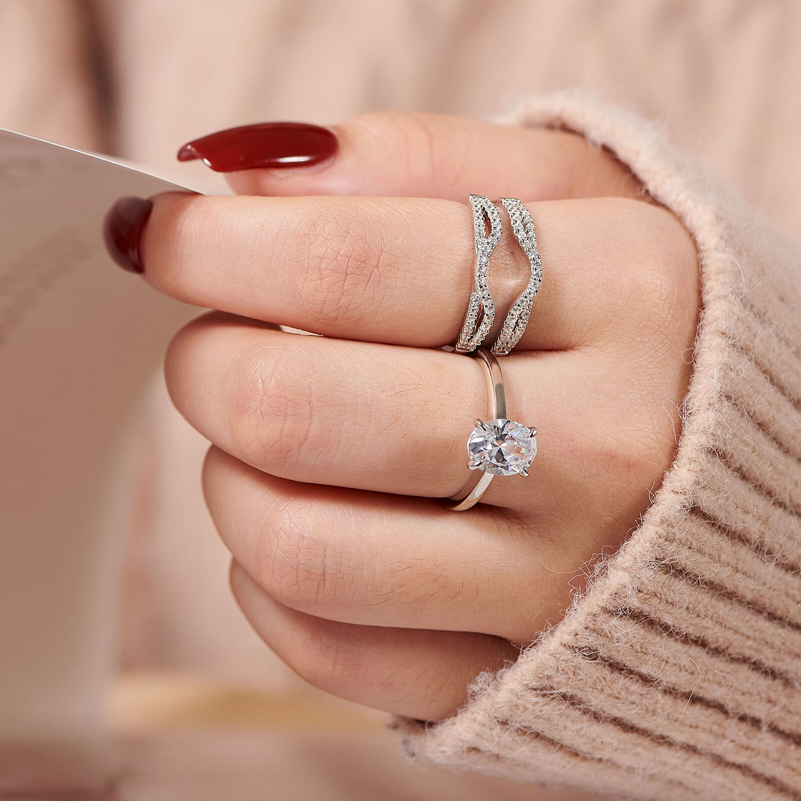 Wuziwen 925 Sterling Silver Wedding Enhancer Engagement Ring 2pc Set ...