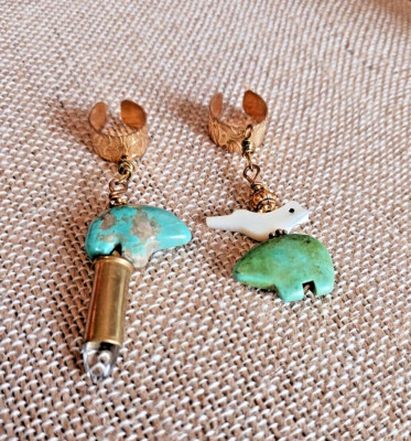 Kingman Turquoise Bear Fetish Ear Cuffs (2) | eBay