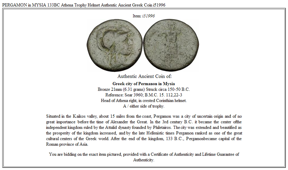 PERGAMON in MYSIA 133BC Athena Trophy Helmet Authentic Ancient Greek ...