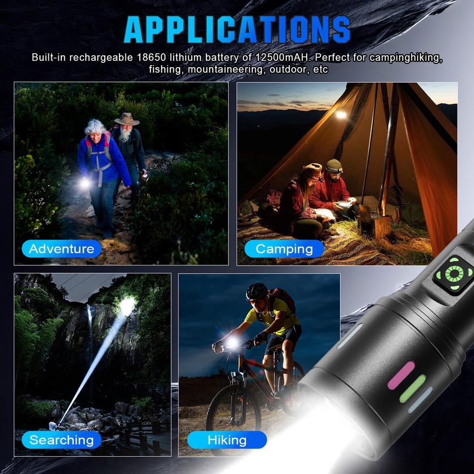 350000000 Lumen LED Super Bright Tactical Flashlight Rechargeable LED ...