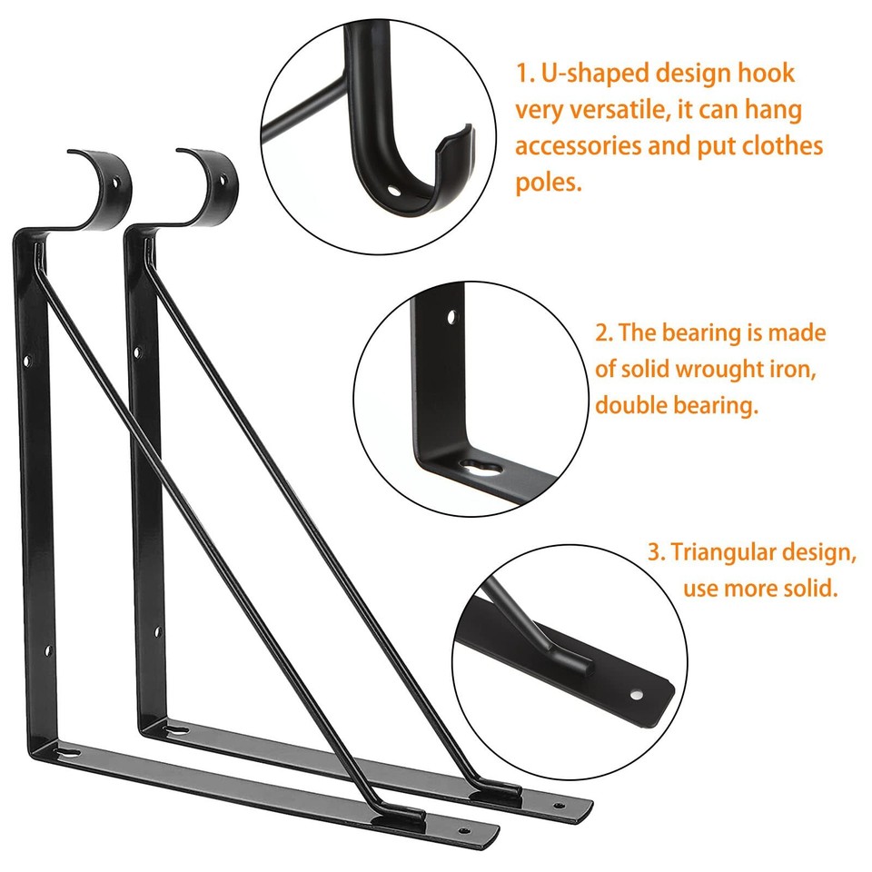 4 Pack Closet Shelf & Rod Brackets Heavy Duty Closet Shelf Bracket with ...