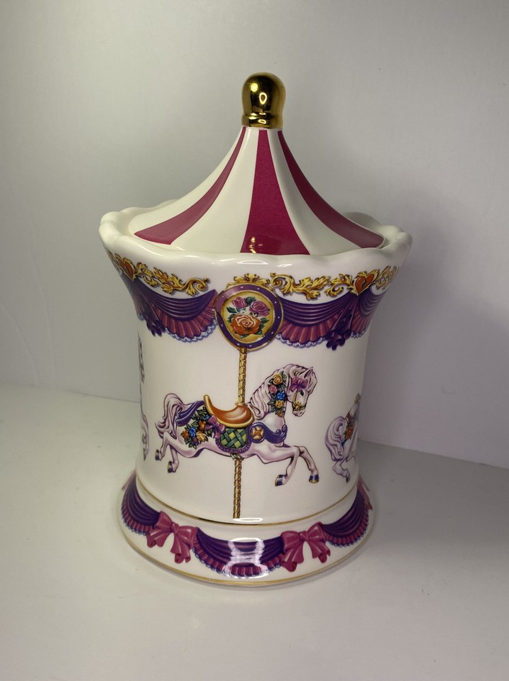 Teleflora Gift Carousel Music Box Candy Jar w/ Lid Plays Carousel Waltz ...