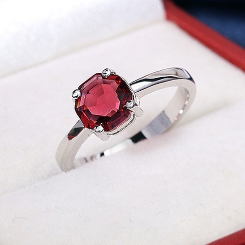 925 Sterling Silver Red Zircon Ring Women Fashion Jewelry Rings Size 6 ...