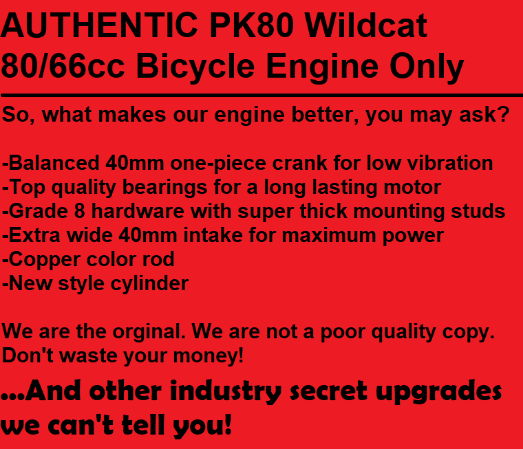 AUTHENTIC Wildcat™ PK80 Runwell 80cc/66cc Motorized Bike Kit Motor ...