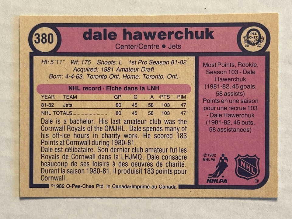 Dale Hawerchuk 1982-83 OPC O-Pee-Chee #380 RC Rookie NM-MT HOF JETS ...