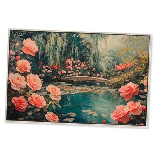 Rose Garden Bridge II Canvas Classic 11L" x 16W" Silver Frame Floating ...
