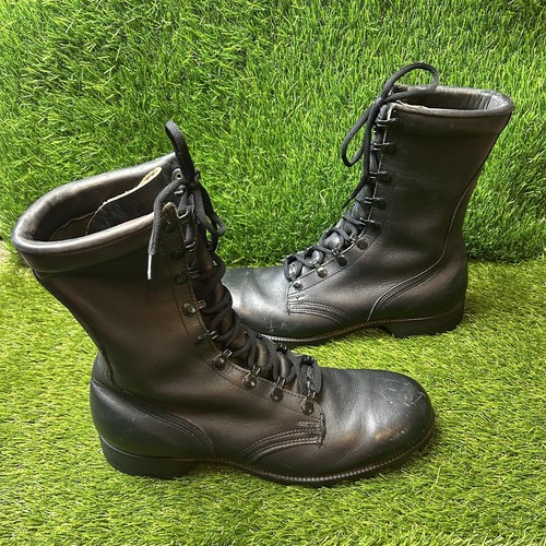 VTG 1987 MENS RO SEARCH BLACK LEATHER MILITARY BOOTS SPIKE PROTECTIVE ...