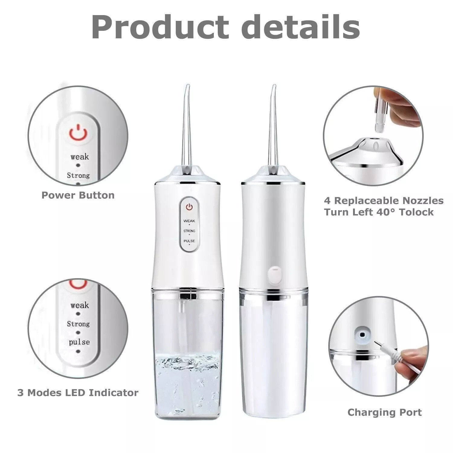 Oral Irrigator Portable Dental Water Flosser USB Rechargeable Water Jet ...