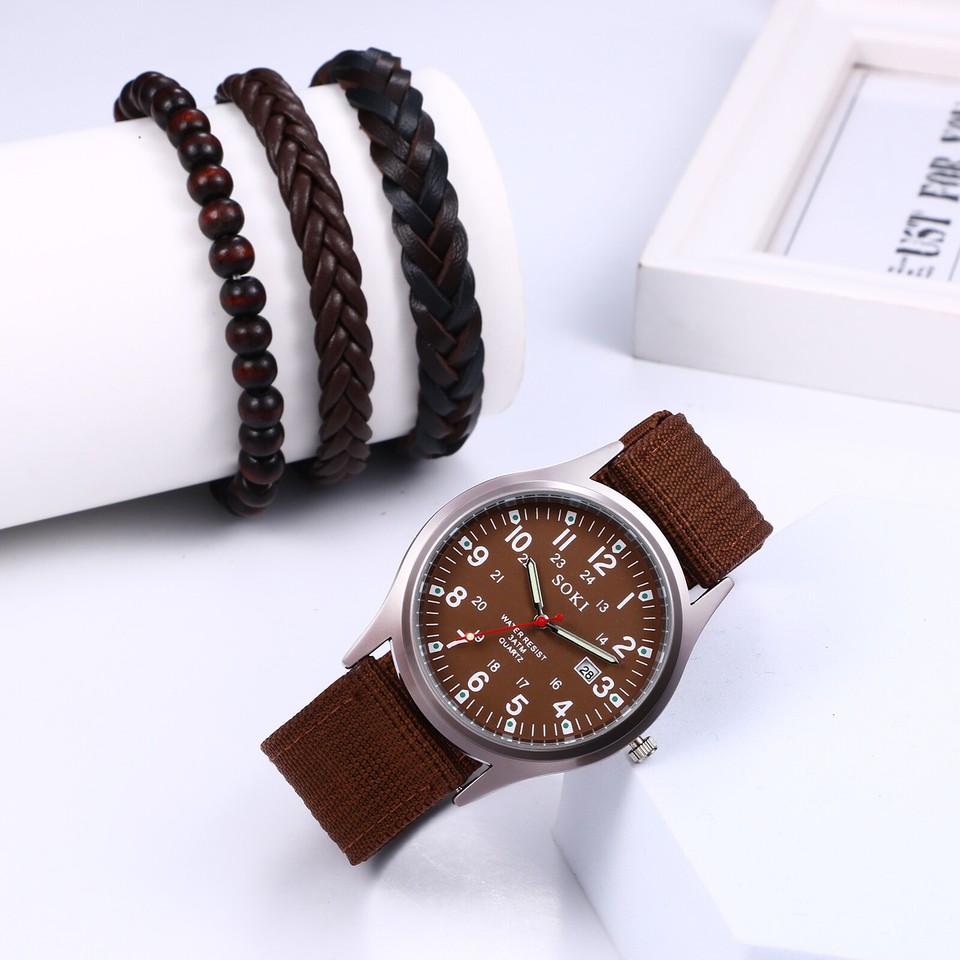 Men Sport Quartz Date Nylon Strap Army Military Wrist Watch Luminous ...