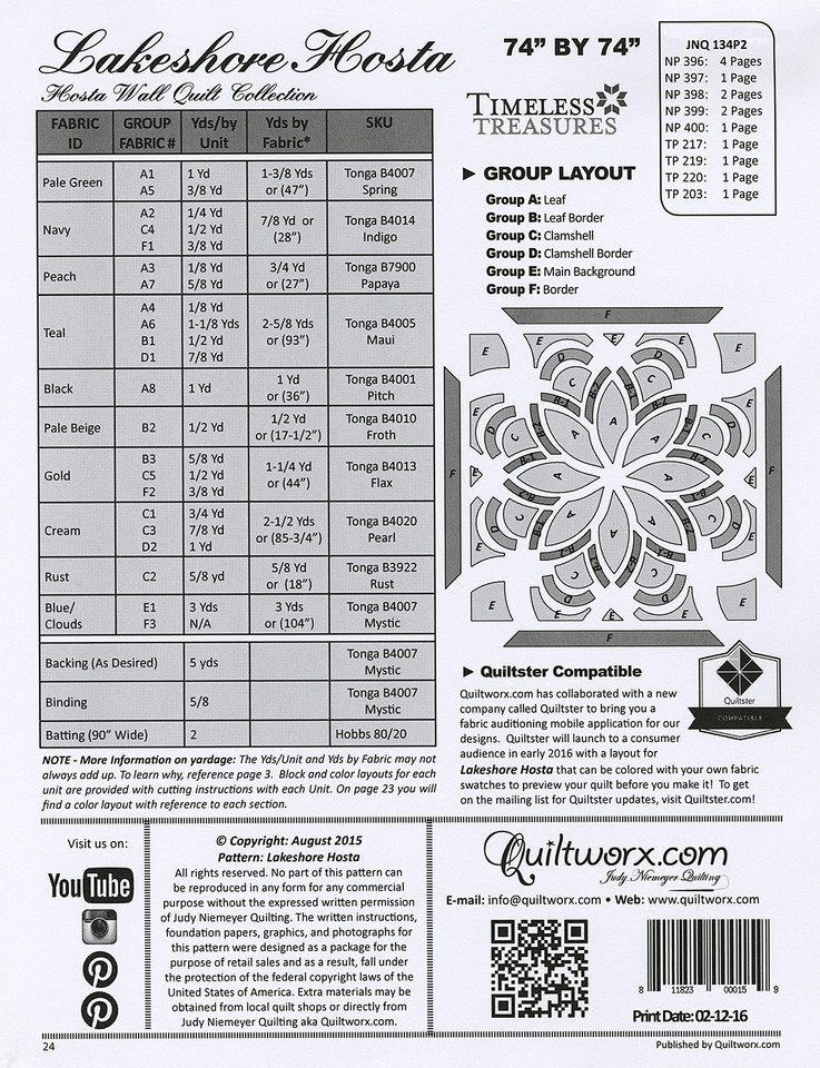 Lakeshore Hosta Quilt Pattern by | eBay