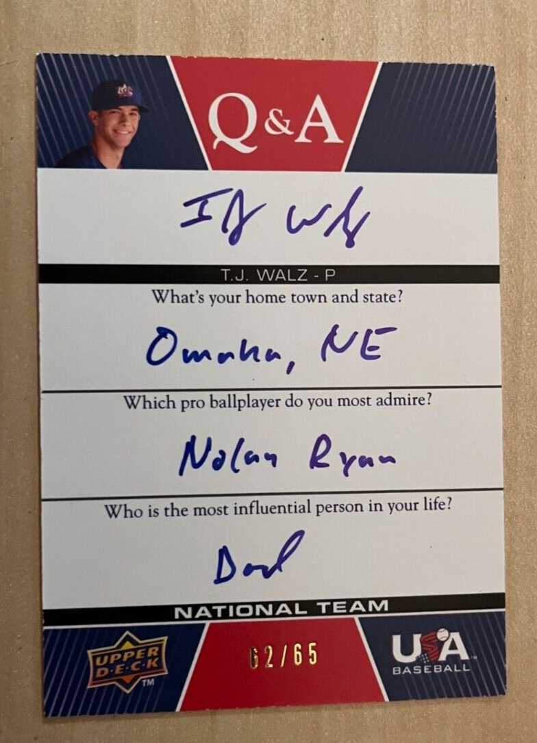 2009 USA Baseball T.J. Walz Q & A Autograph Card 62/65 | eBay