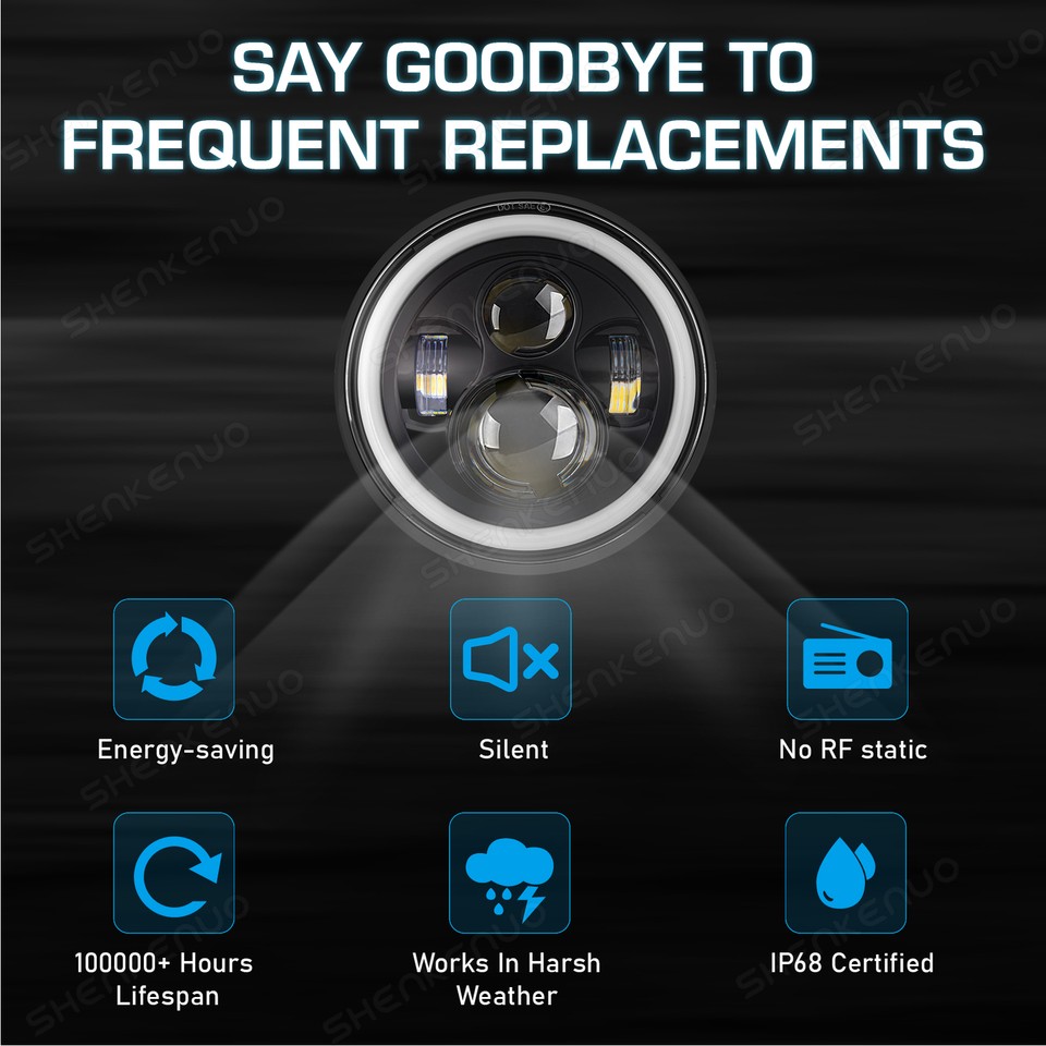 For Hummer H2 2003-2009 Pair Round LED Headlights High-Low Beam DRL ...