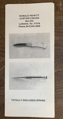 RONALD HEWITT HANDMADE KNIFE BROCHURE CATALOG. CUSTOM MAKER GEORGIA ...
