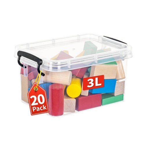 Plastic Storage Boxes 3L, Stackable Clear Lidded Containers, 20 Pack | eBay