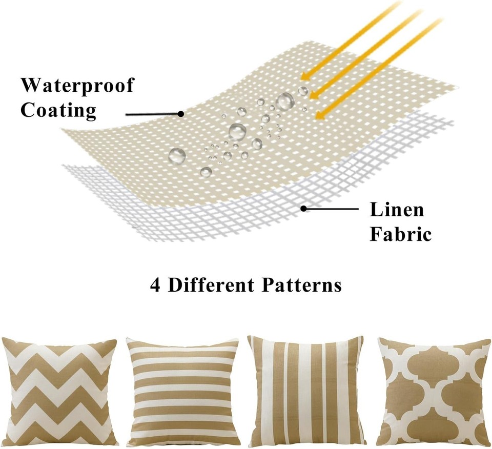 Artscope Set of 4 Waterproof Cushion Covers 50x50cm Farmhouse Geometric ...